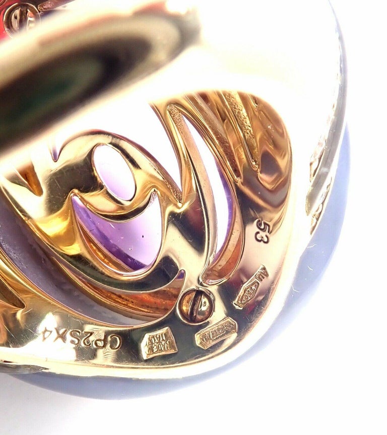 Bulgari Diamond Chalcedony Amethyst Large Yellow Gold Ring at 1stDibs