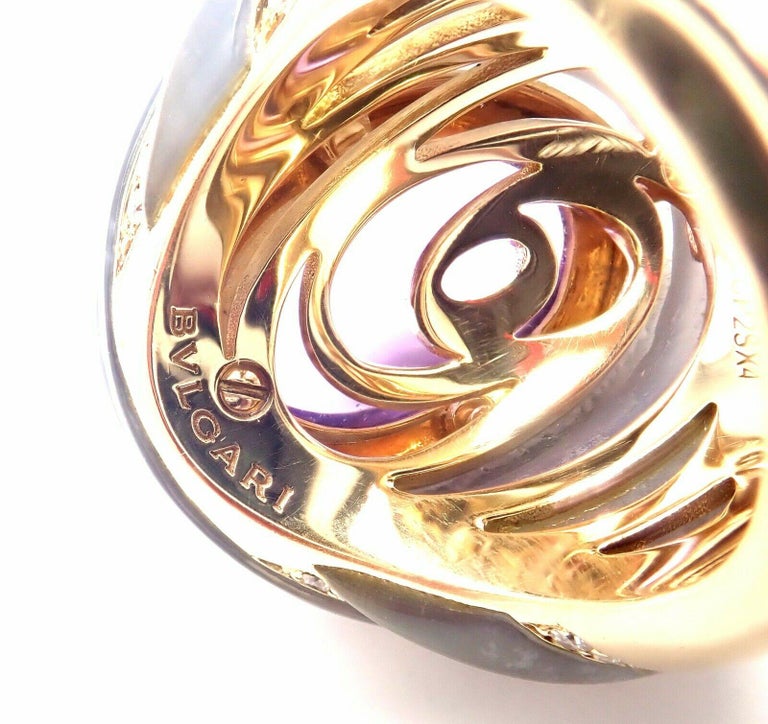 Bulgari Diamond Chalcedony Amethyst Large Yellow Gold Ring at 1stDibs