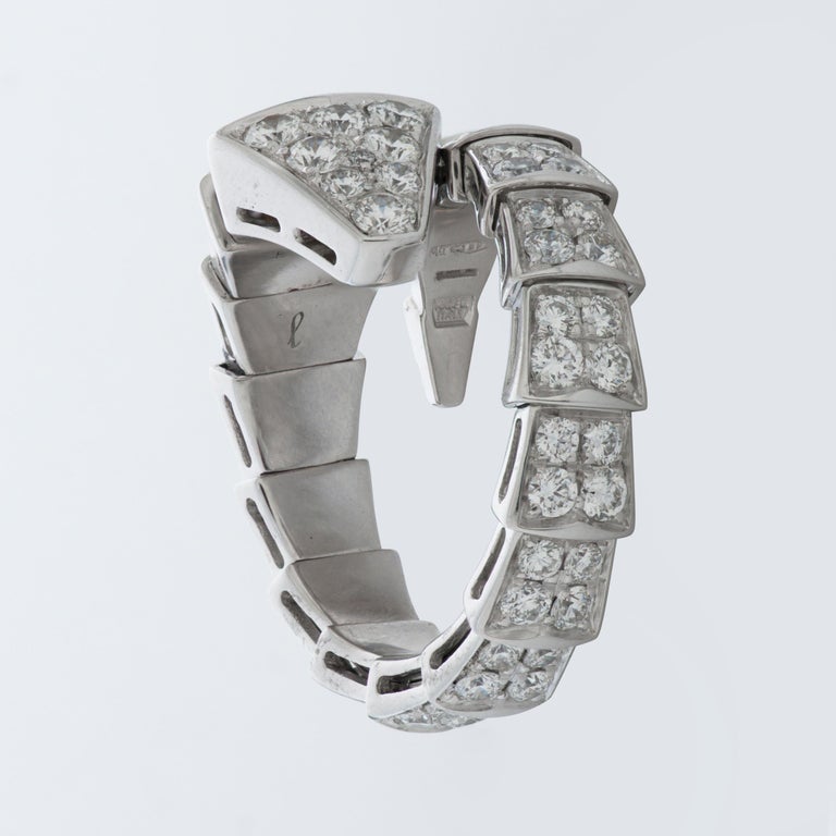 Bulgari Diamond Serpenti Viper One-Coil Snake Ring in 18k White Gold ...