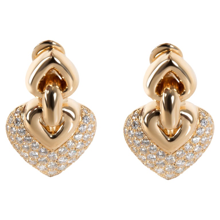 Bulgari Doppio Cuore Diamond Earrings in 18K Yellow Gold 3 CTW For Sale ...