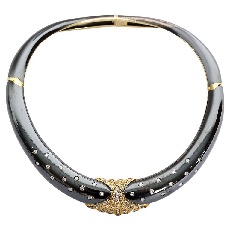 Bulgari Gold Enamel and Diamonds Choker Necklace For Sale at 1stDibs