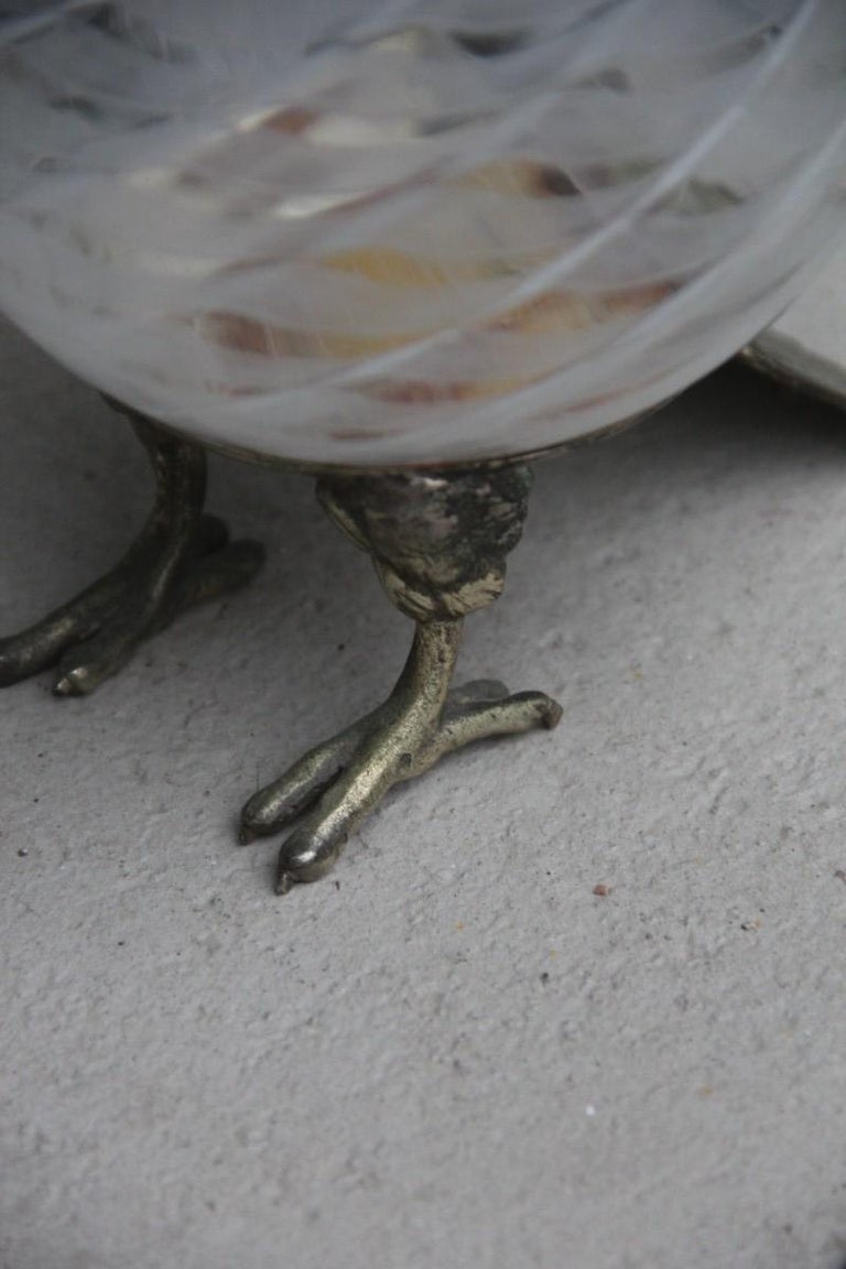 Box with Glass Lid Owl 1960 Italian Design Murano Glass Metal Chrome ...