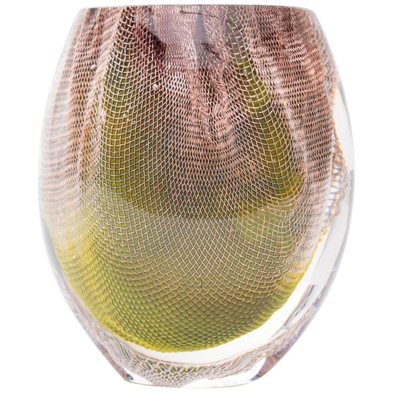 Glass and Copper Mesh Vase by Omer Arbel for OAO Works, Green at 1stDibs