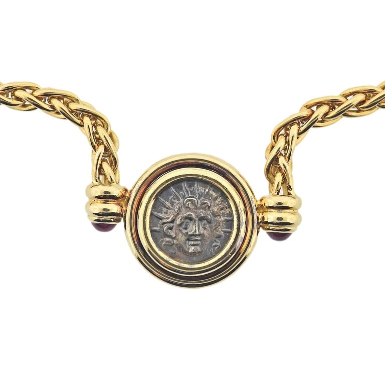 Bulgari Gold Ruby Ancient Coin Necklace For Sale at 1stDibs
