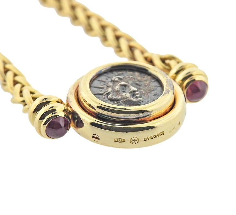 Bulgari Gold Ruby Ancient Coin Necklace For Sale at 1stDibs