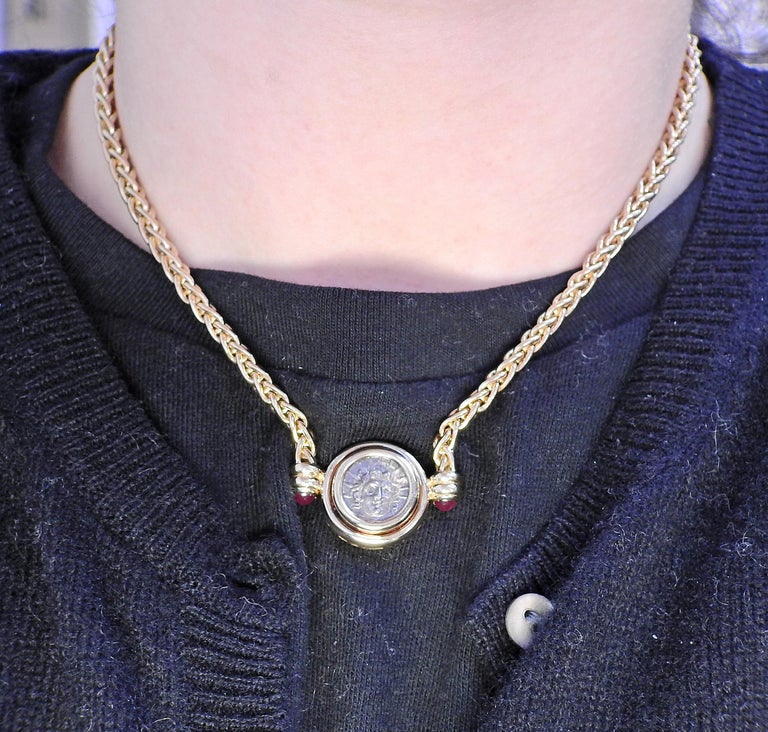Bulgari Gold Ruby Ancient Coin Necklace For Sale at 1stDibs