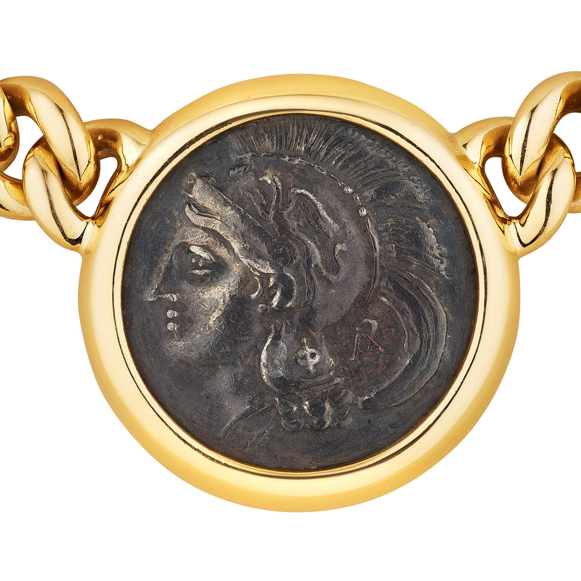 Bulgari Greek Athena Ancient Coin Gold Link Necklace For Sale at 1stDibs