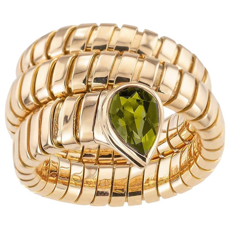 Bulgari Green Tourmaline Yellow Gold Serpent Ring at 1stDibs