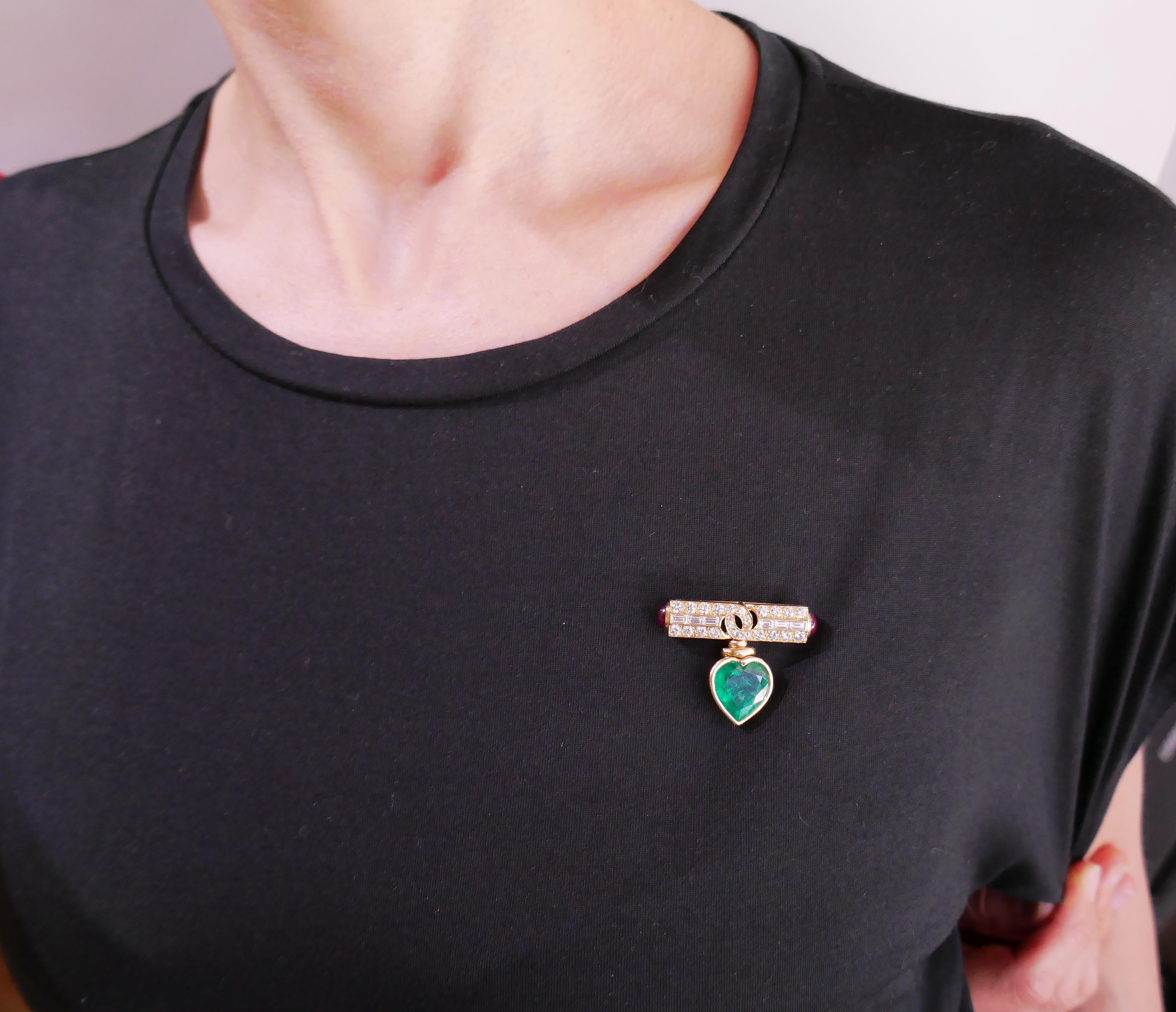 Vintage Bulgari Pin Heart Colombian Emerald GIA 18k Gold Brooch Clip ...