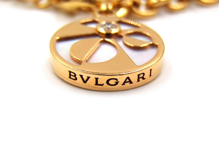 Bulgari Intarsio 18K Rose Gold Diamond Mother of Pearl Charm Bracelet ...