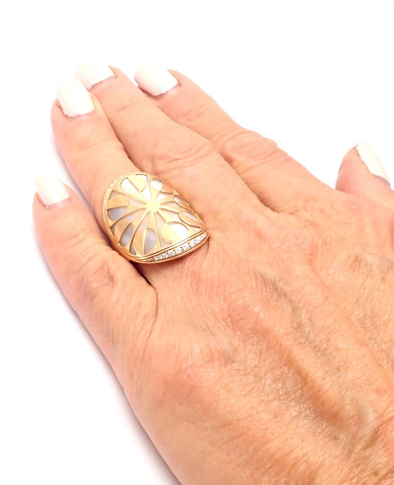 Bulgari Intarsio Diamond Mother of Pearl Rose Gold Ring at 1stDibs