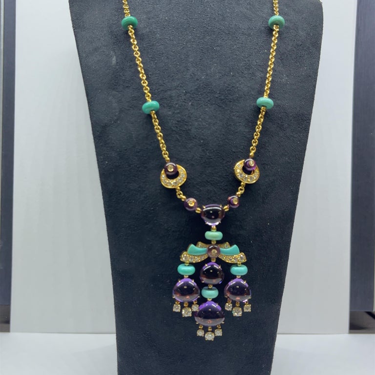 Bulgari Mediterranean Eden Diamond Amethyst and Turquoise Necklace with ...
