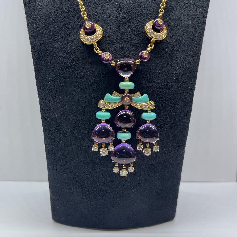 Bulgari Mediterranean Eden Diamond Amethyst and Turquoise Necklace with ...