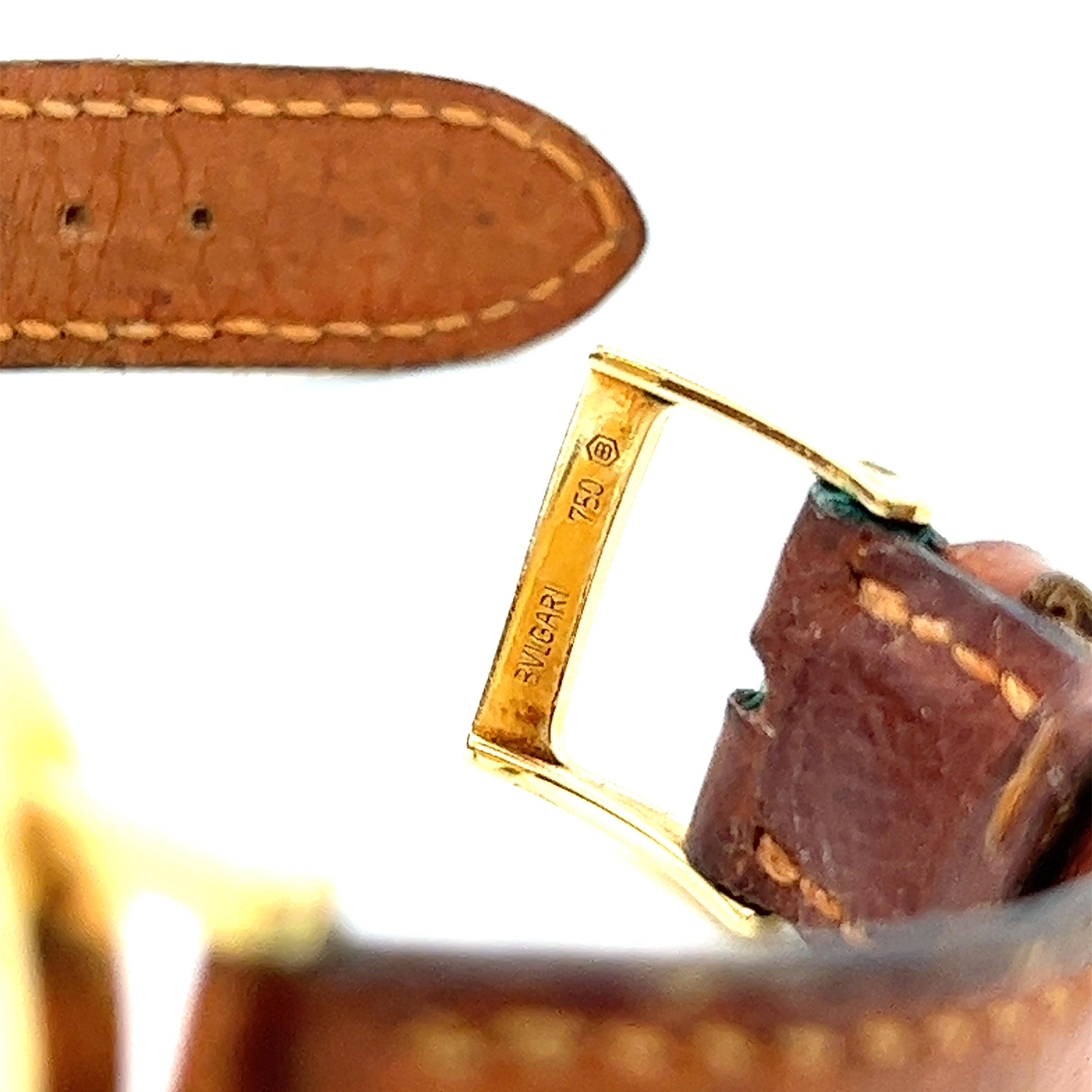 Bulgari Mens 33mm Watch In 18K Yellow Gold In Brown Leather Strap Ref