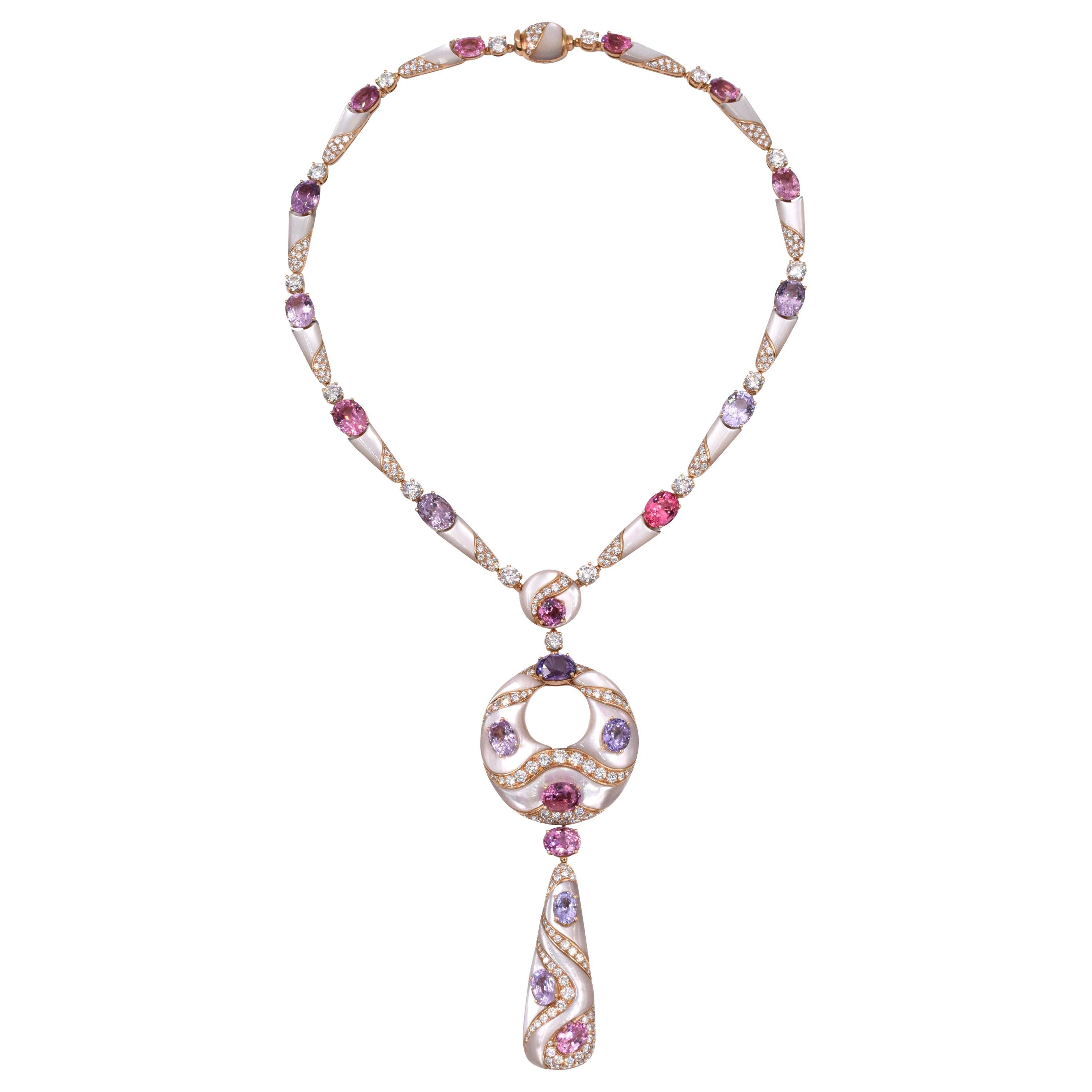 Bulgari Mother of Pearl, Colored Spinel, and Diamond Necklace For Sale ...