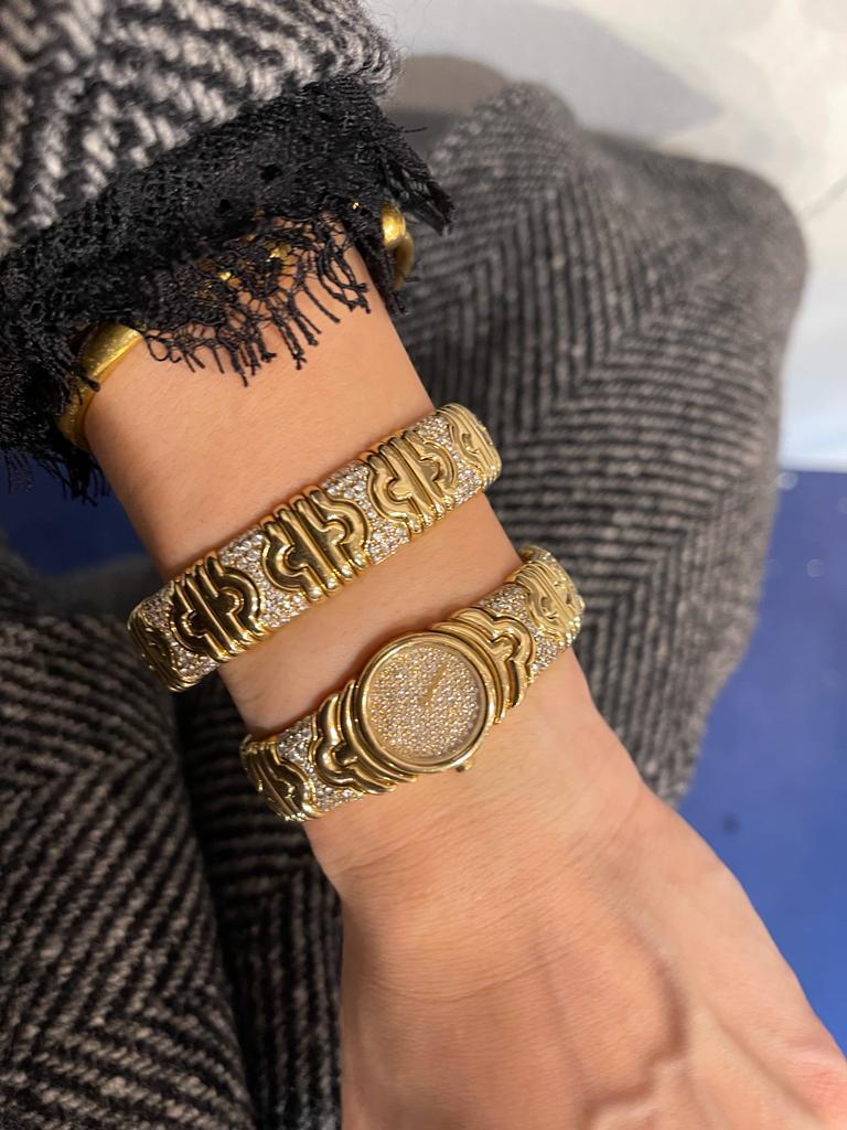 Bulgari Parentesi Diamond Gold Cuff Bangle For Sale at 1stDibs