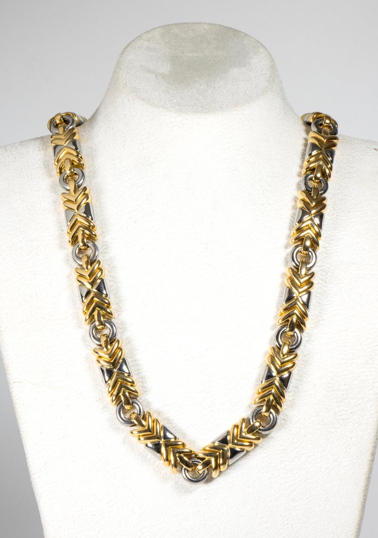 Bulgari Parentesi Necklace 18 Karat Gold and Stainless Steel For Sale ...