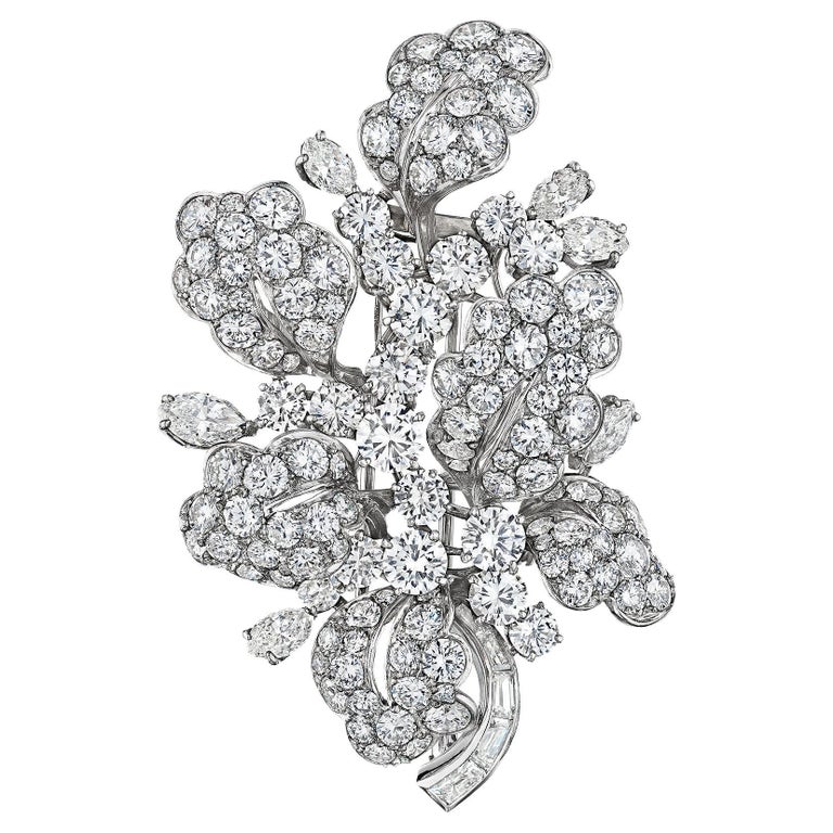 Bulgari Paris Modernist Diamond Platinum Gold Floral Brooch For Sale at ...