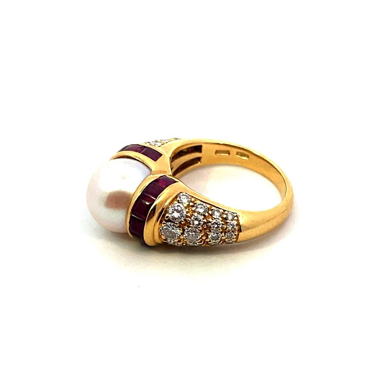 Bulgari Passo Doppio Diamond Ruby Pearl Ring For Sale at 1stDibs