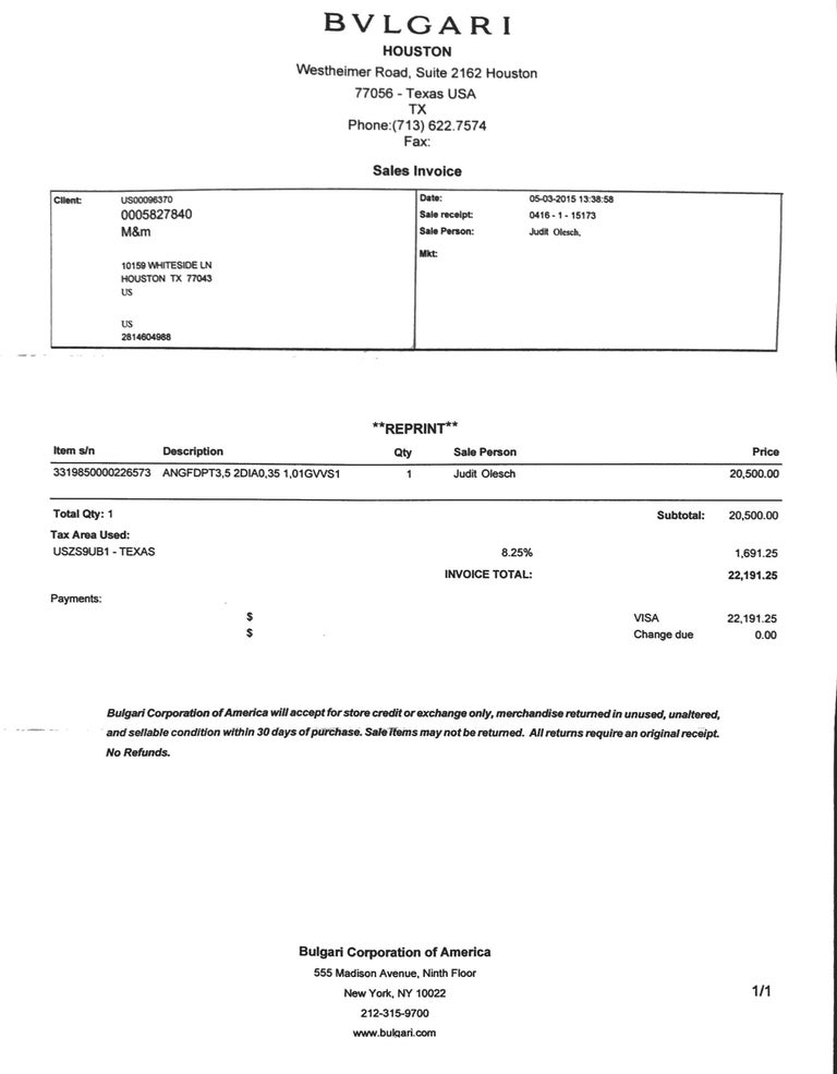 Bulgari Platinum Engagement Ring with 1.01 Carat Round Brilliant Centre ...