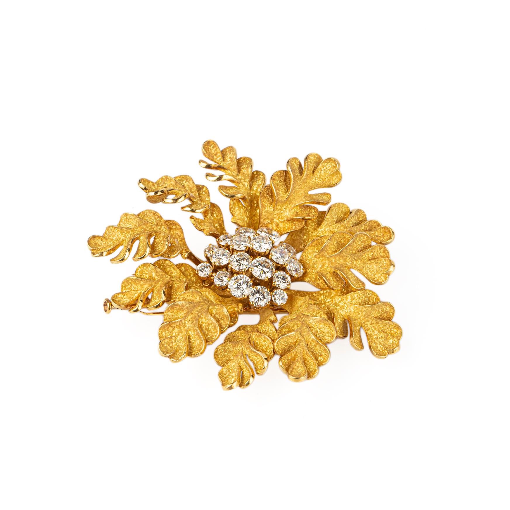 Bulgari Rare Yellow Gold and Diamond Floral Brooch at 1stDibs | broche ...