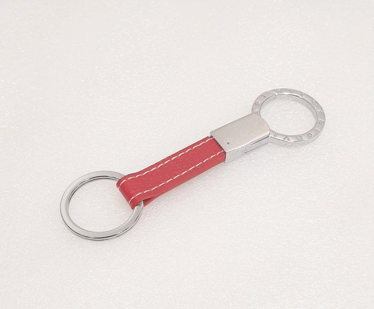 Bulgari Red leather Key Ring Bvlgari Silver For Sale at 1stDibs