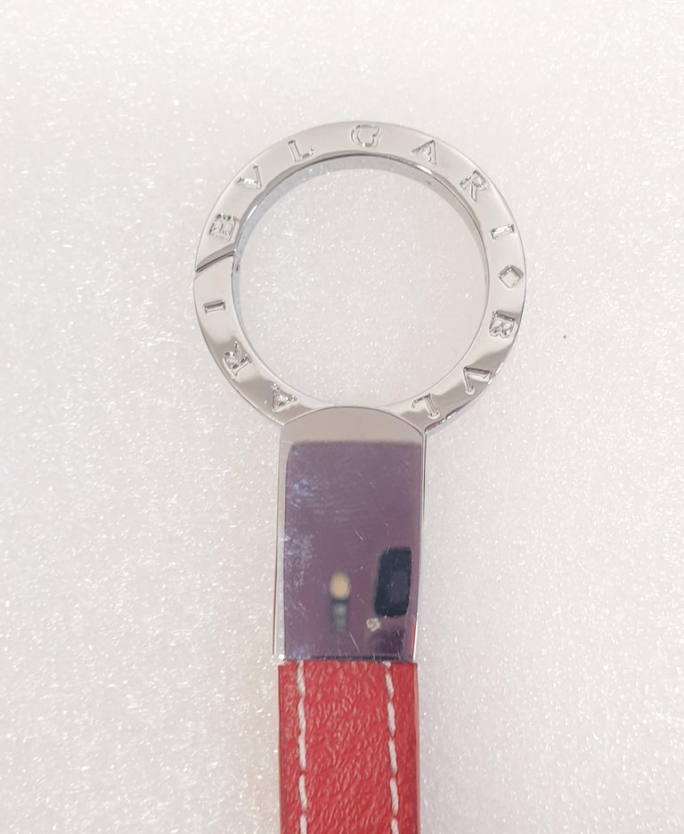 Bulgari Red leather Key Ring Bvlgari Silver For Sale at 1stDibs