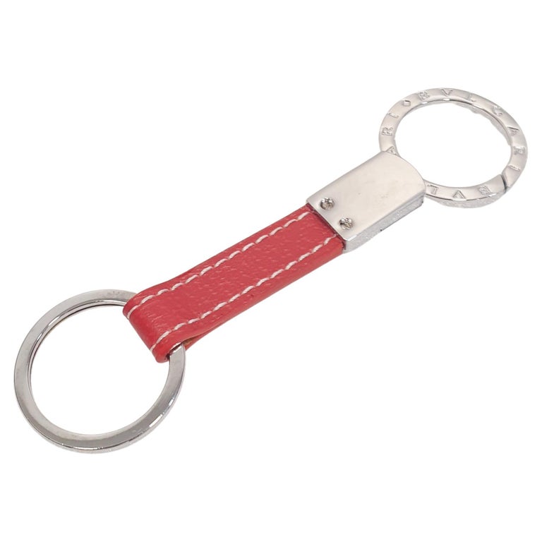 Bulgari Red leather Key Ring Bvlgari Silver For Sale at 1stDibs