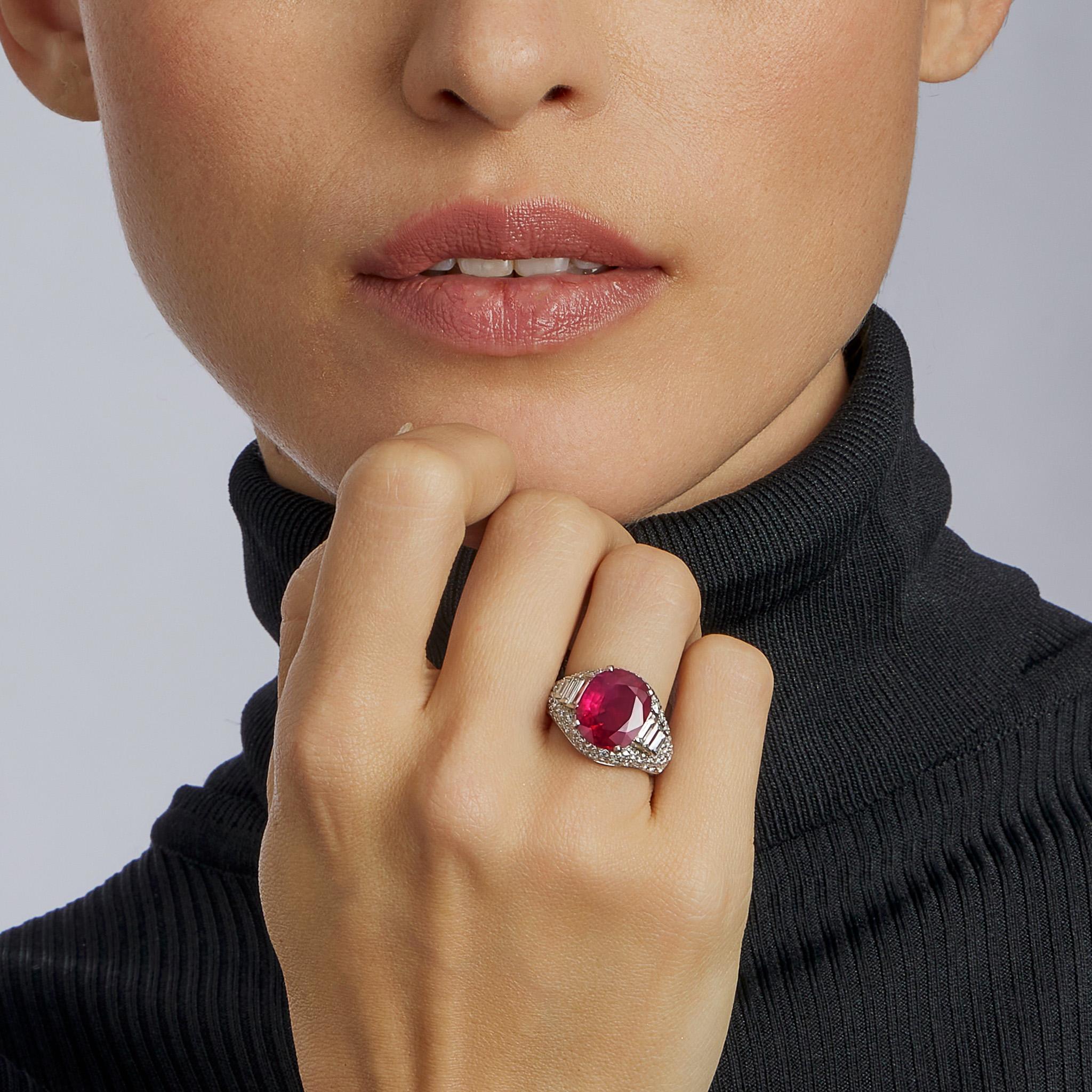 Bulgari Rome Natural No-Heat Ruby and Diamond “Trombino” Ring For Sale ...