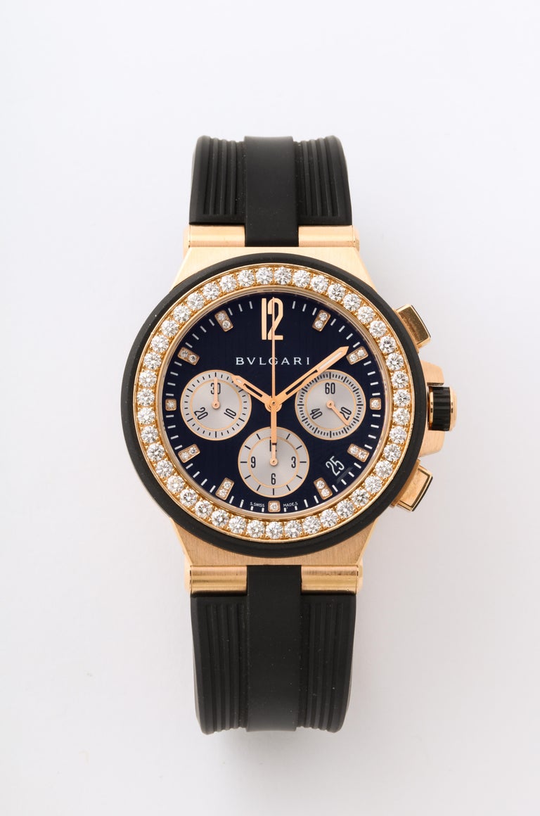 Bulgari Rose Gold Diamond Diagono Chronograph Watch For Sale at 1stDibs