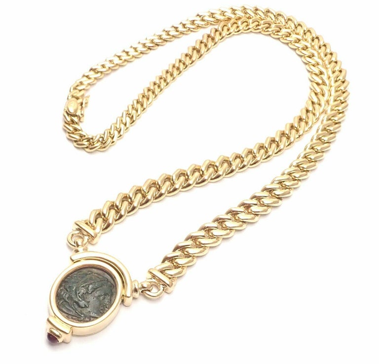 Bulgari Ruby Coin Pendant Yellow Gold Link Necklace at 1stDibs