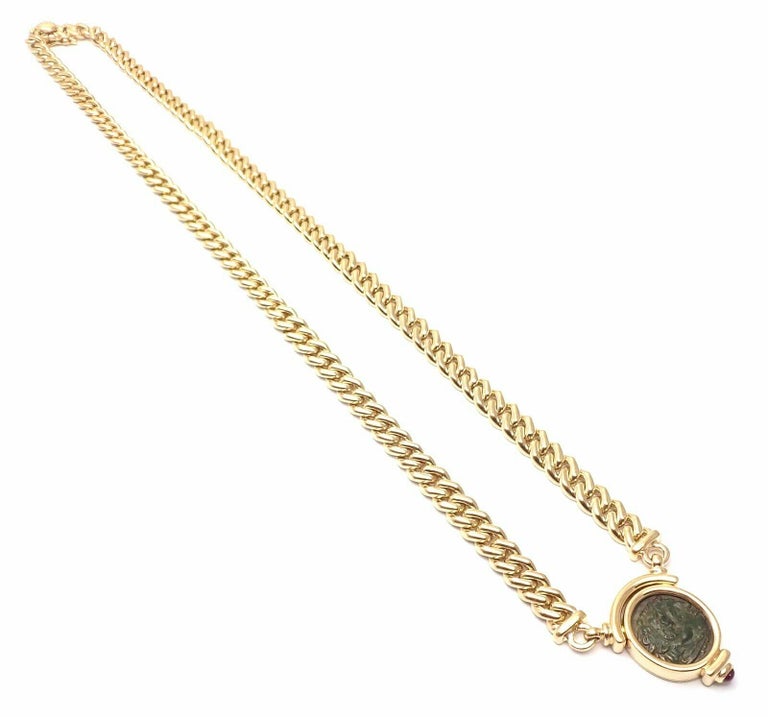 Bulgari Ruby Coin Pendant Yellow Gold Link Necklace at 1stDibs