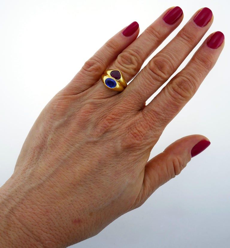 Bulgari Ruby Sapphire Yellow Gold Doppio Ring 1980s at 1stDibs ...