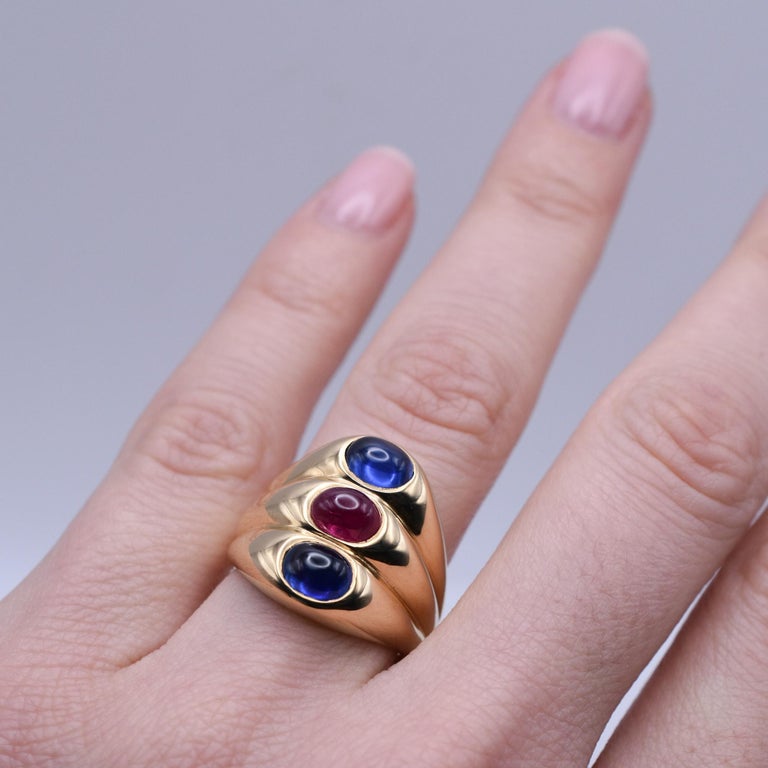 Bulgari Sapphire and Ruby Dome Shaped Ring For Sale at 1stDibs