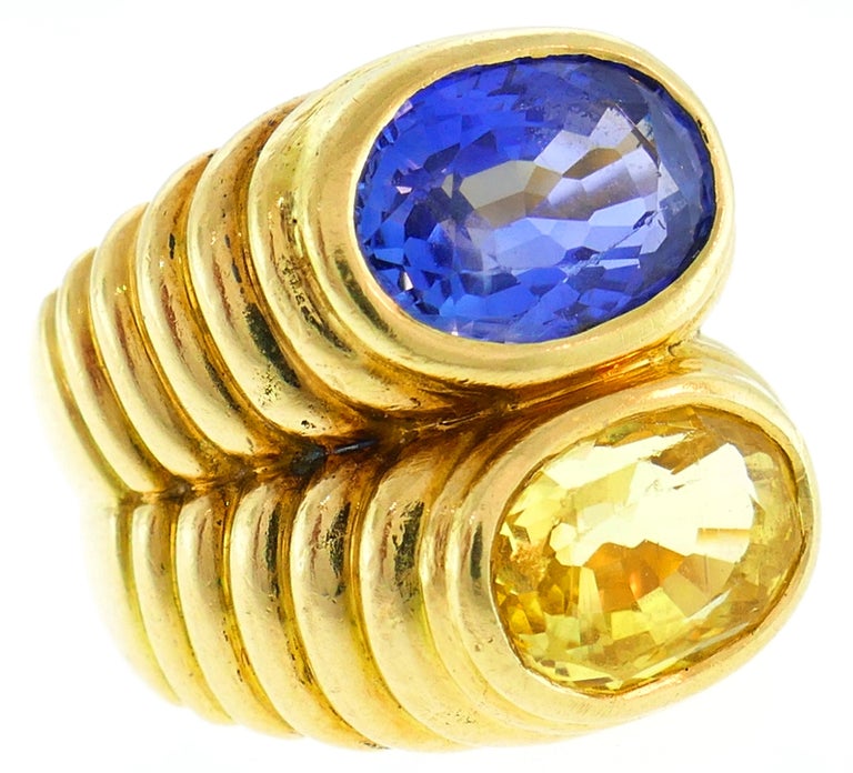 Bulgari Sapphire Yellow Gold Doppio Ring, 1980s at 1stDibs