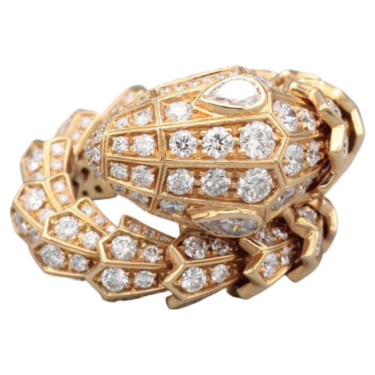 Bulgari Serpenti Diamond 18k Rose Gold Snake Ring For Sale at 1stDibs