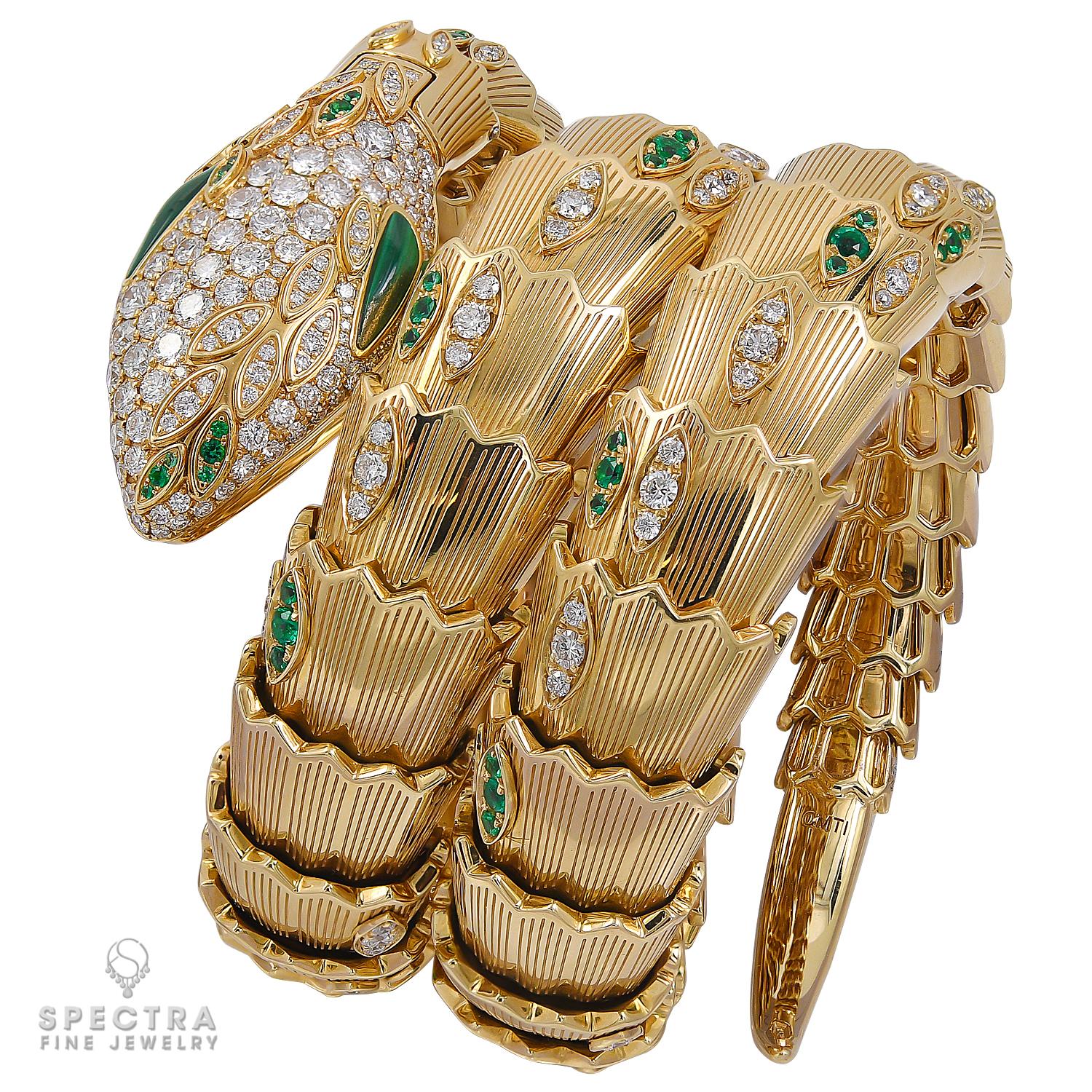 Bulgari Serpenti Diamond Emerald 18k Yellow Gold Bracelet Watch For ...