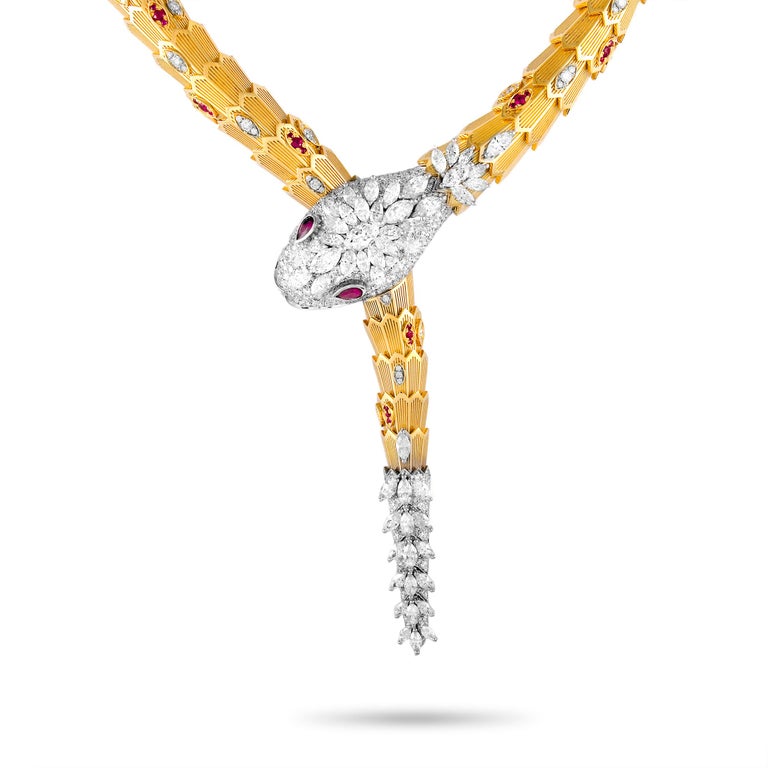 Bulgari Serpenti Full Diamond and Ruby Yellow and White Gold Snake ...