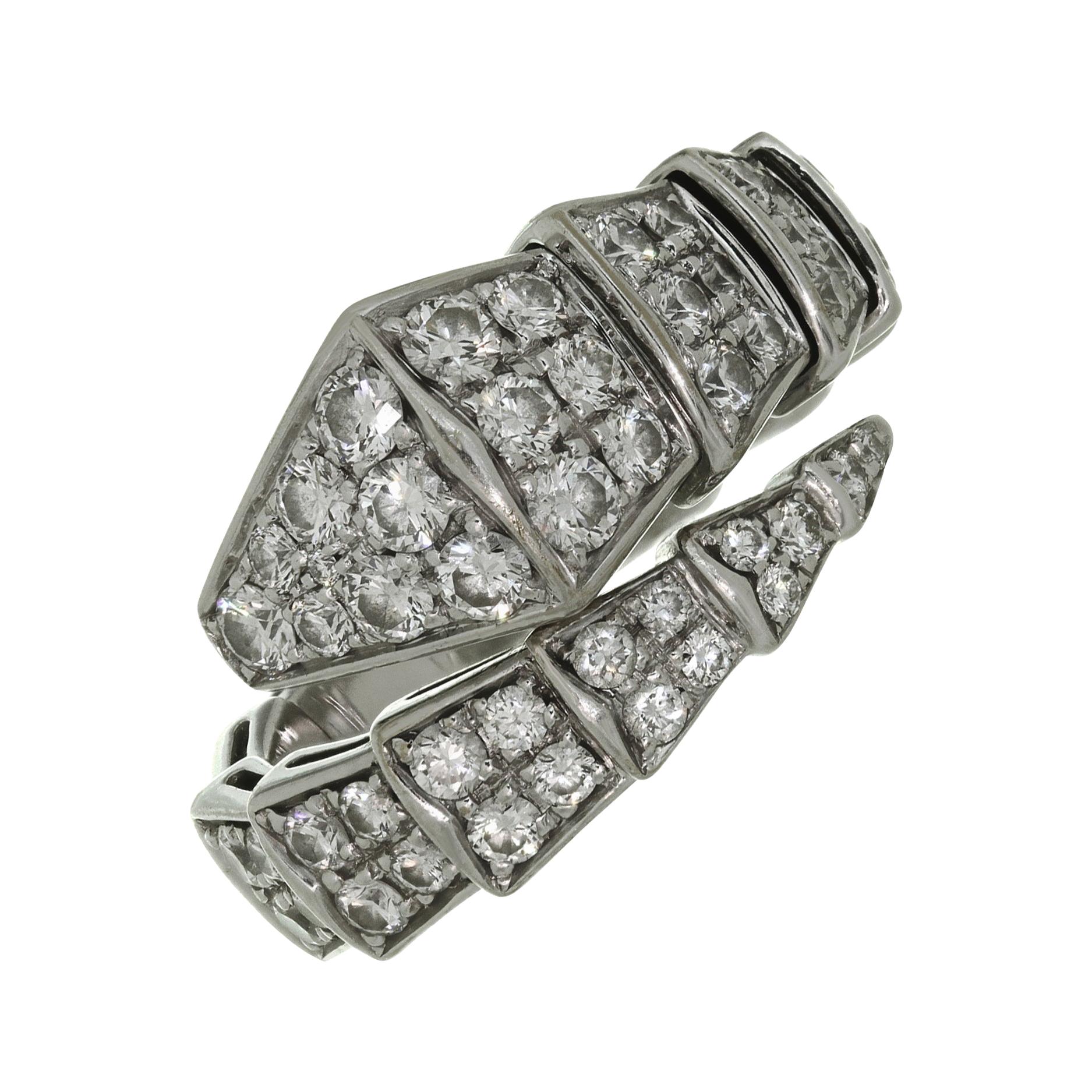 Bvlgari Serpenti One-Coil Ring in 18 Karat White Gold Set with Full ...
