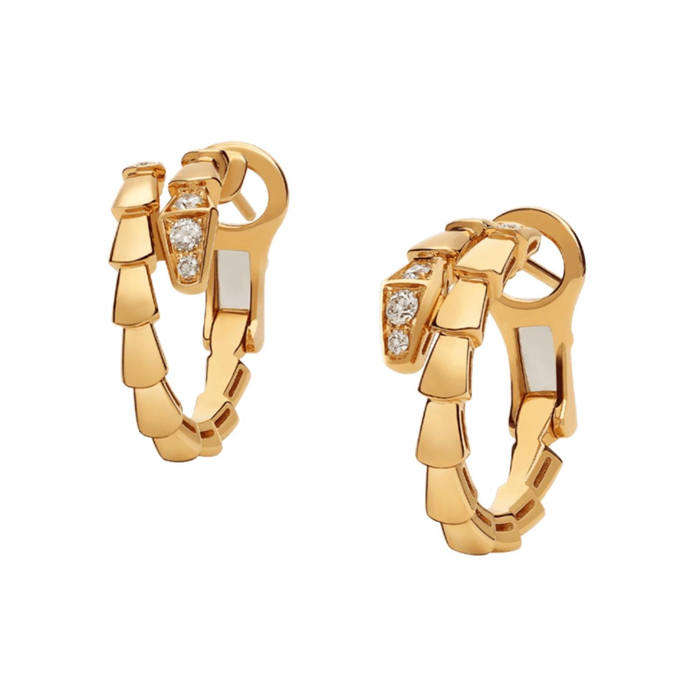 Bulgari Serpenti Viper 18K Yellow Gold Hoop Earrings With Pave Diamonds ...
