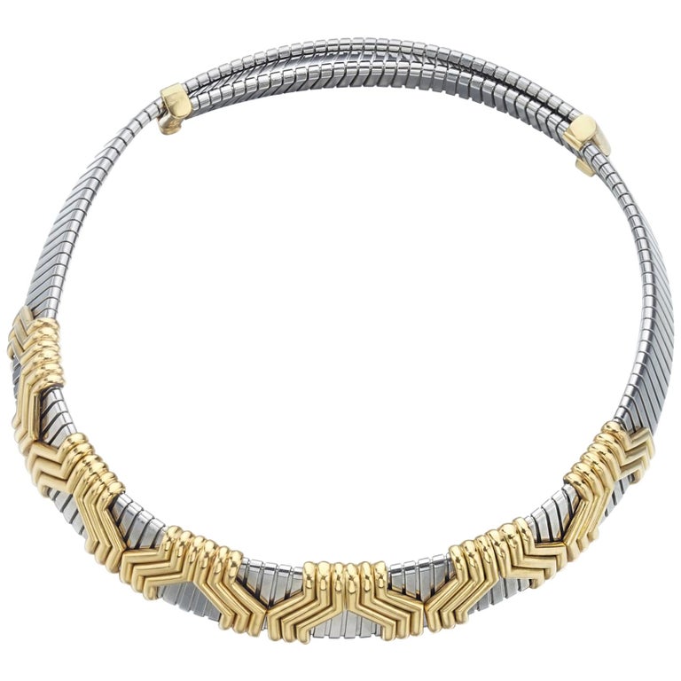 Bulgari Steel and Gold Choker Necklace at 1stDibs