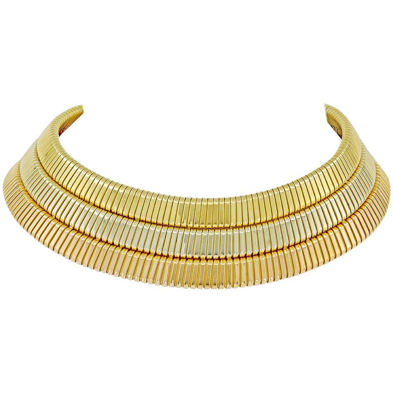 Bulgari Tri-Color Gold Tubogas Choker Necklace For Sale at 1stDibs ...