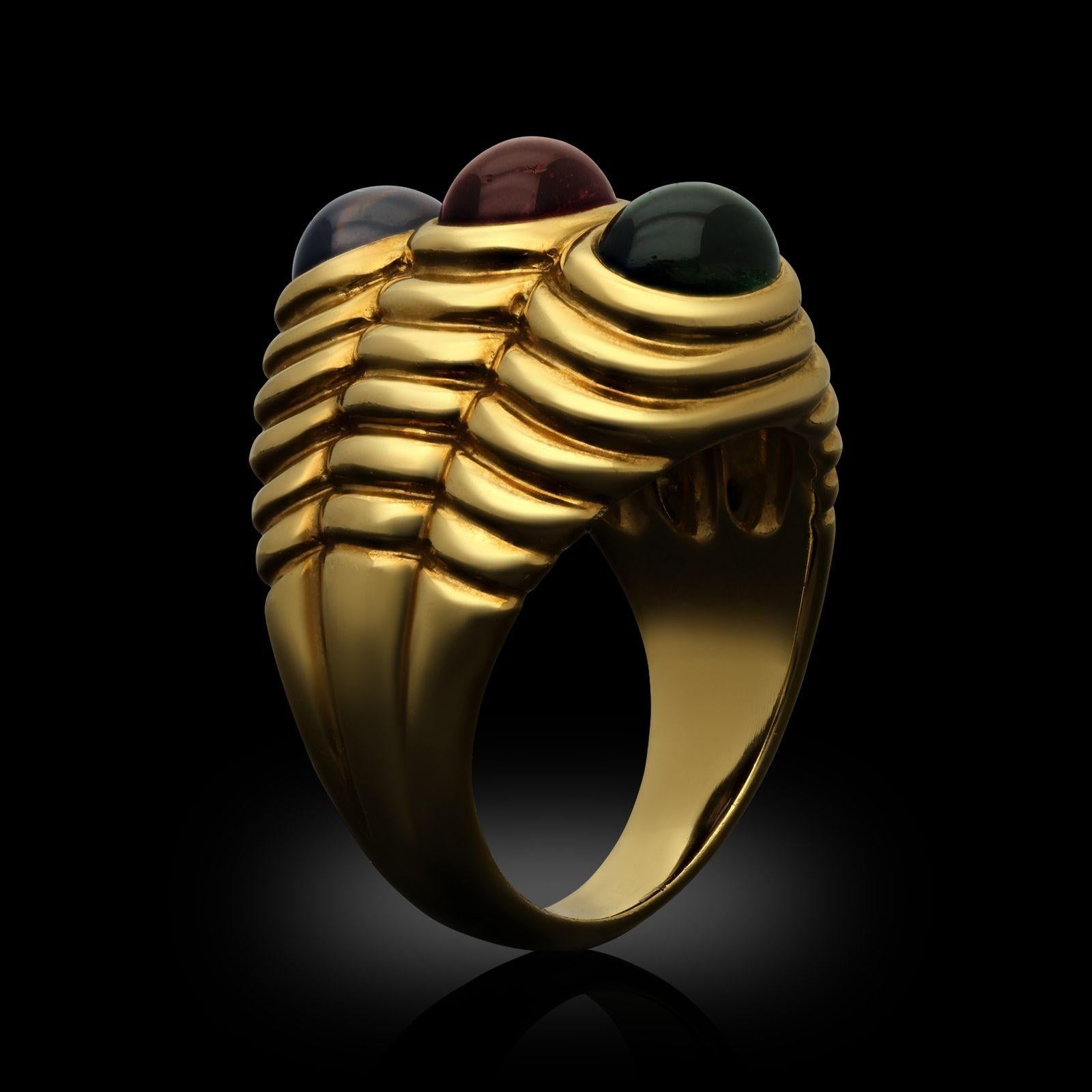Bulgari Triple Gem Set 'Doppio' Ring in 18ct Yellow Gold Circa 1980 For ...