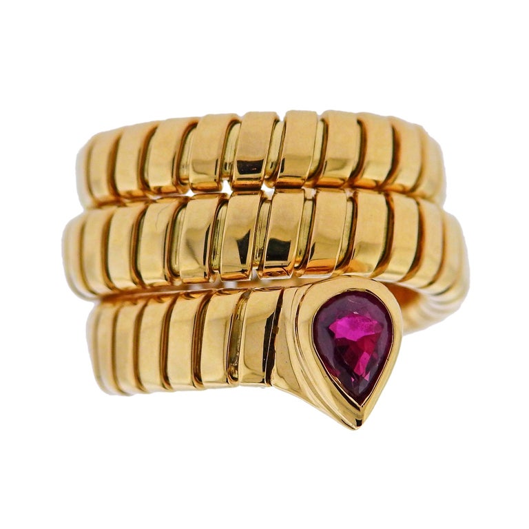 Bulgari Tubogas Ruby Gold Wrap Ring at 1stDibs | bulgari tubogas ring