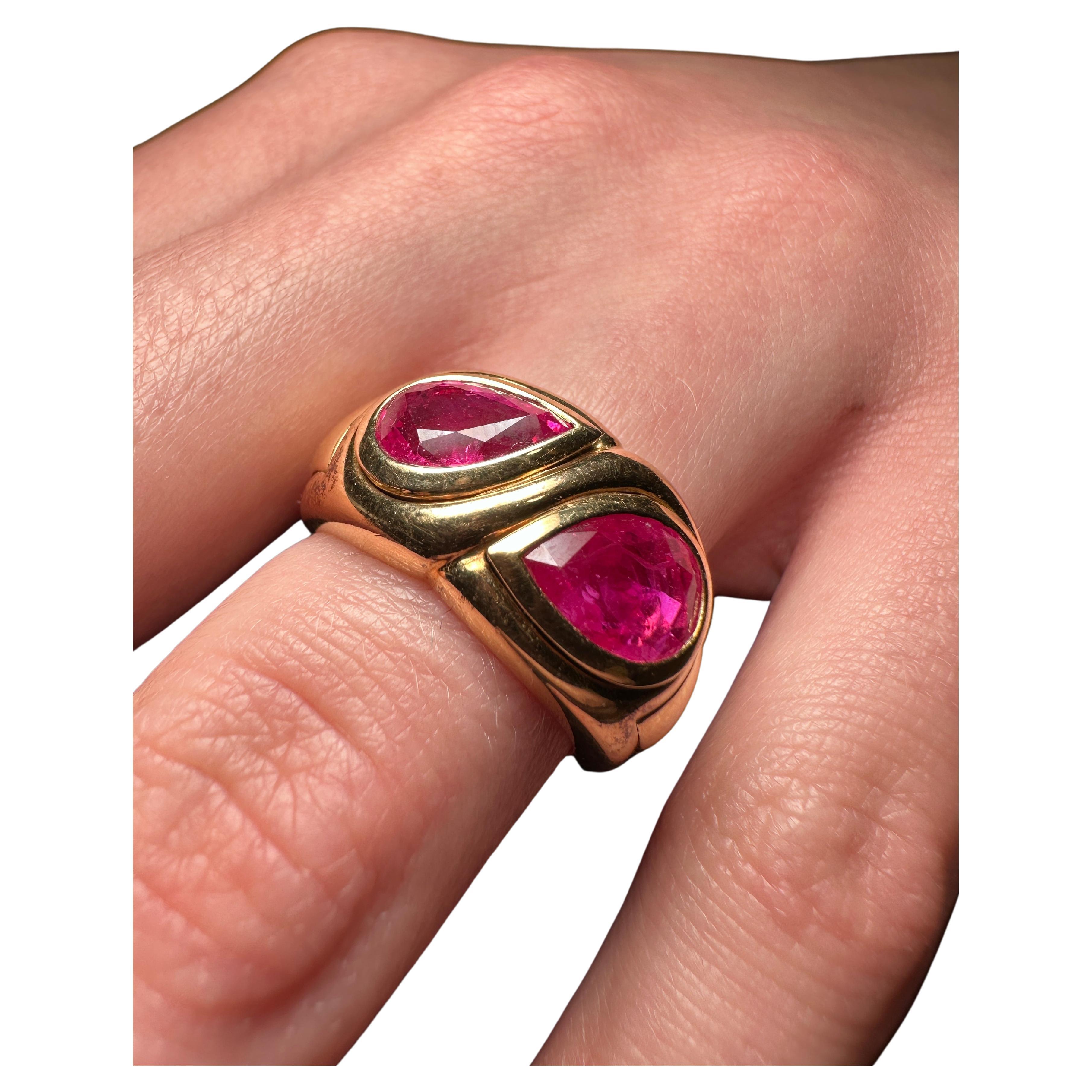 Bulgari Two Stone Burma Ruby Gold Ring For Sale at 1stDibs