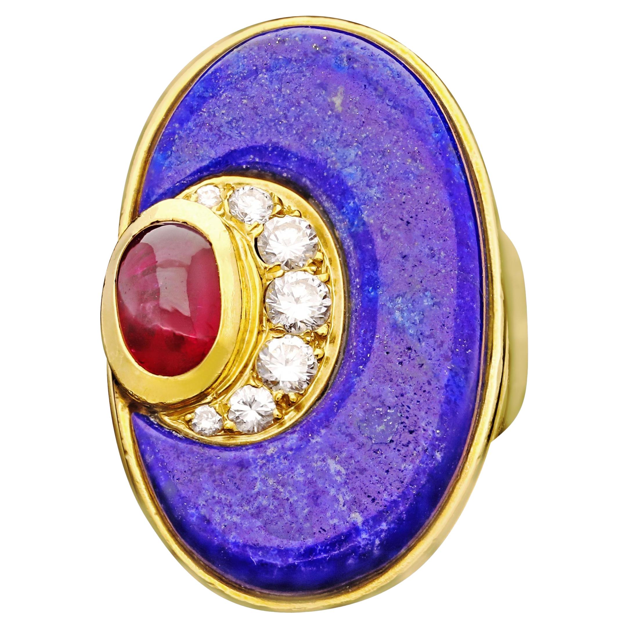 Vintage Large Lapis Lazuli and Diamond Ring in 18 Carat Gold at 1stDibs | lapis and diamond ring ...