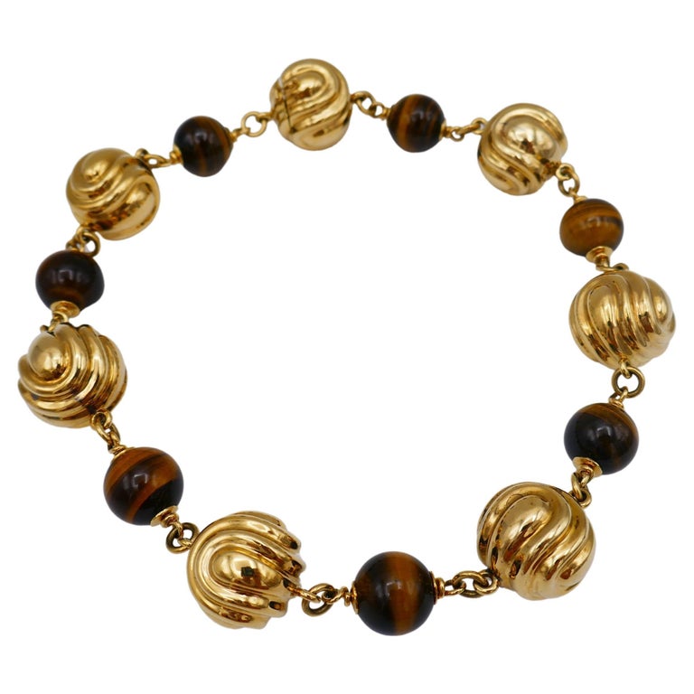 Bulgari Vintage Gold Necklace Tirger's Eye For Sale at 1stDibs