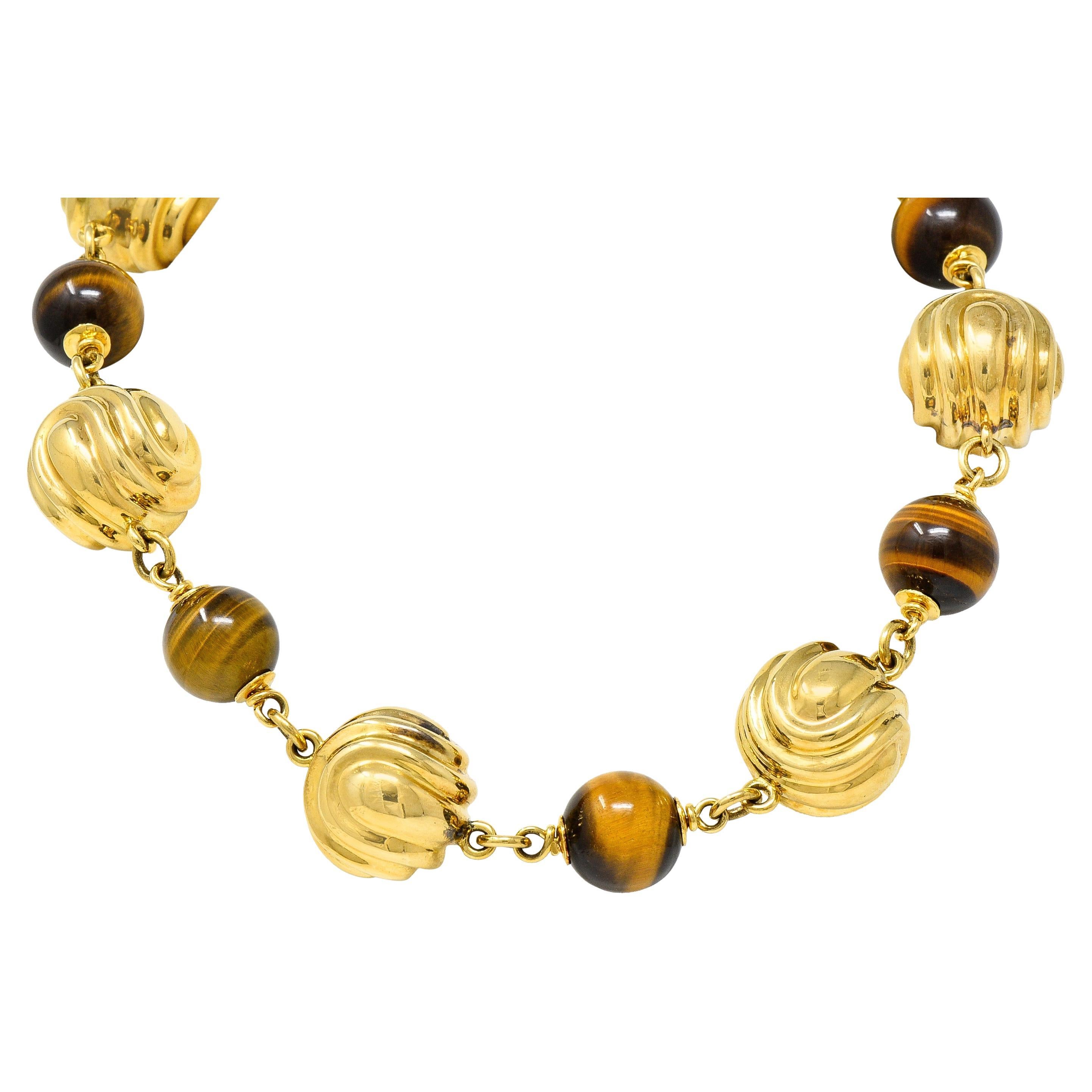 Bulgari 1980s Vintage 18 Karat Gold Italian Ribbed Link Collar Necklace ...