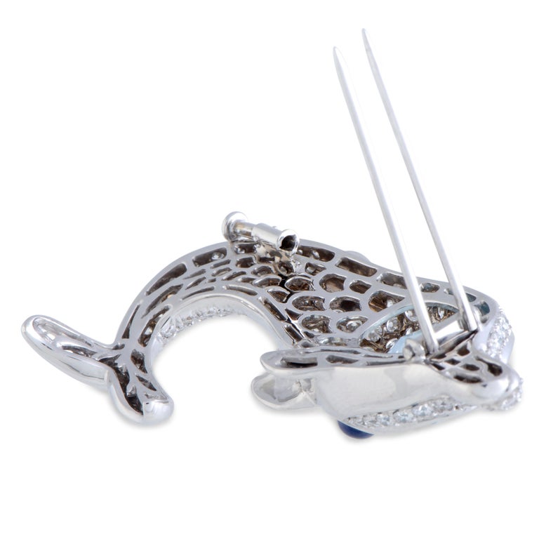 Bulgari White Gold Diamond Pavé, Aquamarine and Sapphire Dolphin Brooch ...