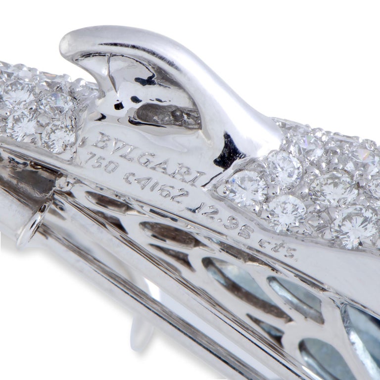Bulgari White Gold Diamond Pavé, Aquamarine and Sapphire Dolphin Brooch ...